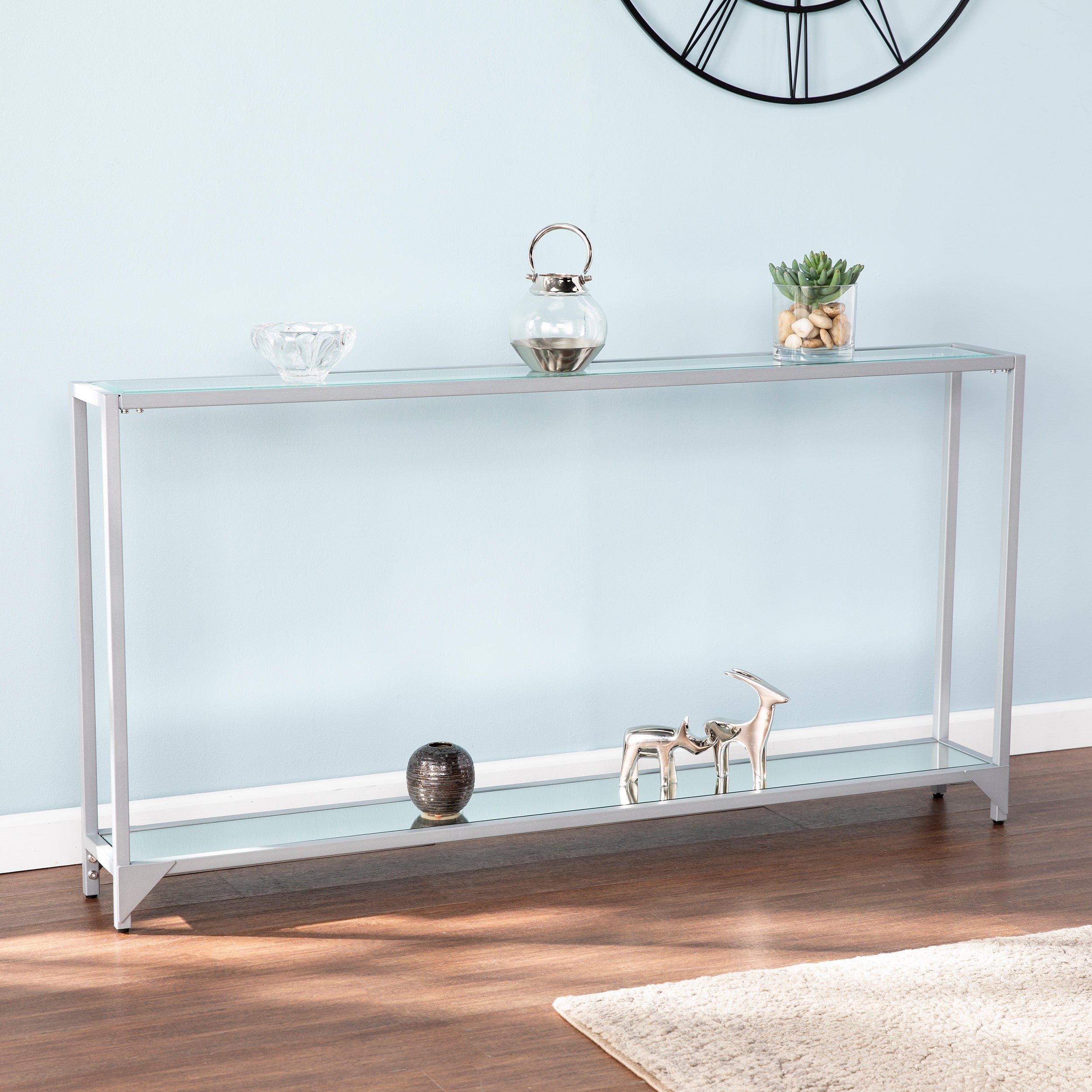 Bergen Narrow Metal Console Table - Silver – Vevano